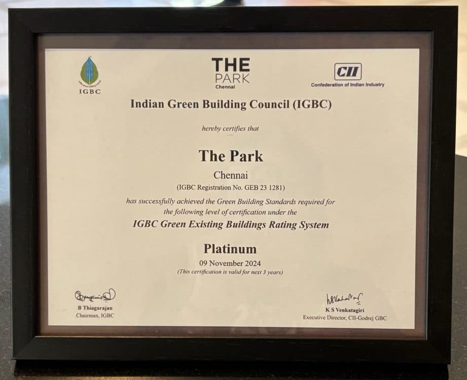 ASPHL' The Park Hotels receives IGBC Green Building - Platinum ...
